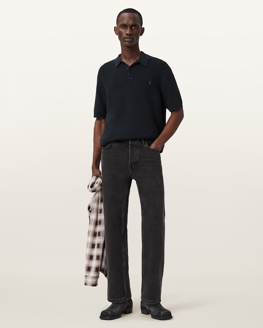 Aspen Waffle Texture Ramskull Polo Shirt BOND BLUE | ALLSAINTS